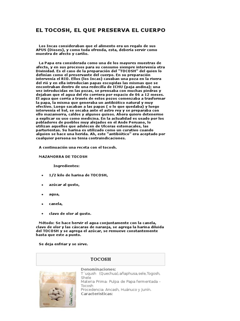 El Tocosh | PDF | Alimentos | Bebidas