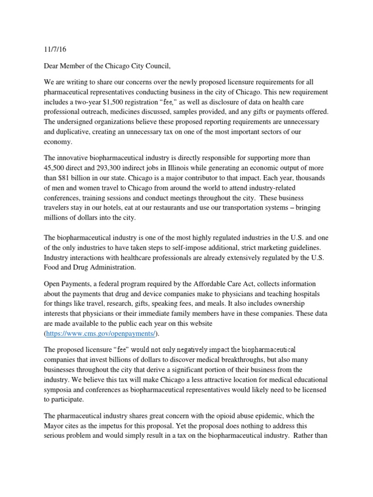 Pharma Coalition Letter Against Licensing Plan 11-7-16 | PDF ...