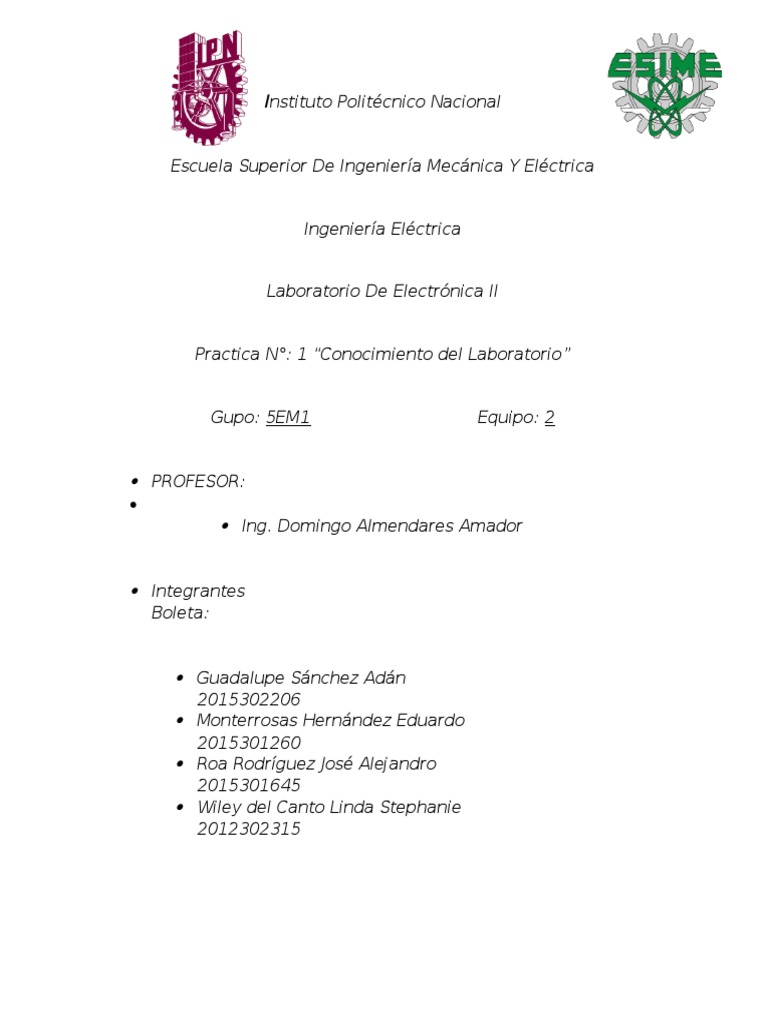 Practica 1 Electro II | PDF | Corriente eléctrica | voltaje