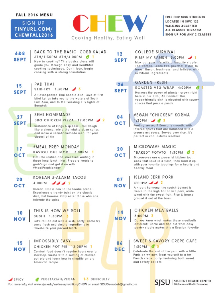 SJSU Cooking Classes: Healthy & Easy | PDF | Leisure | Foods