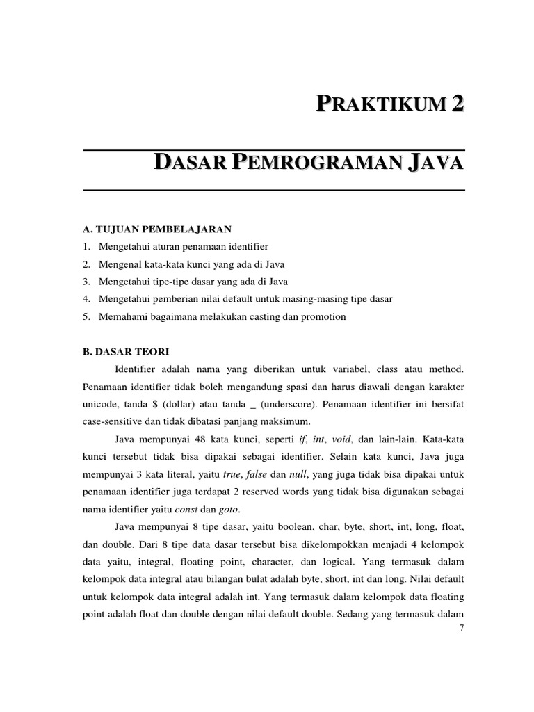 Bab 2. Dasar Pemrograman Java | PDF