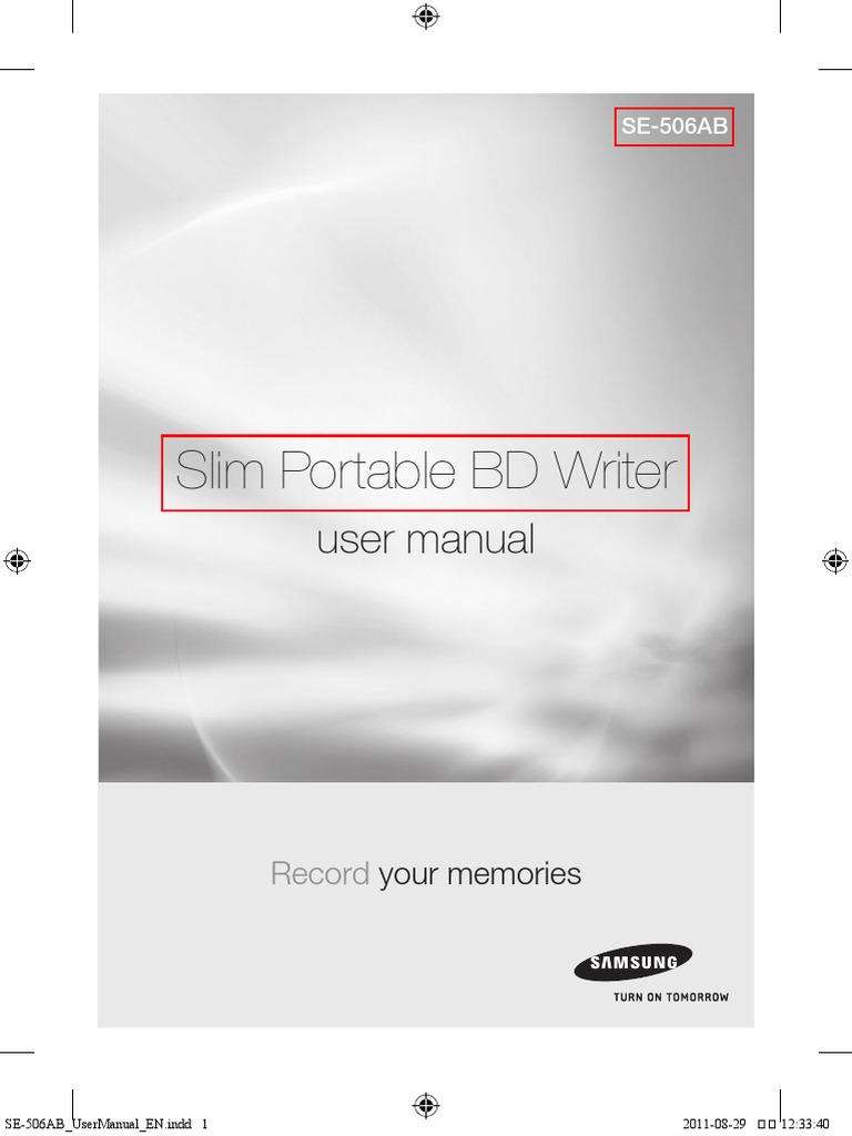 Samsung SE-506AB Slim Portable BD Writer User Manual: Comprehensive ...