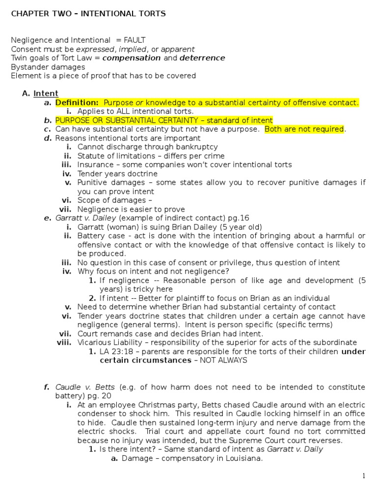 Torts Outline | PDF | Conversion (Law) | Negligence