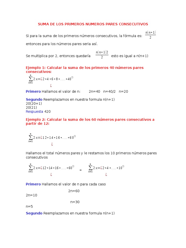 Suma de Los Primeros Numeros Pares Consecutivos | PDF