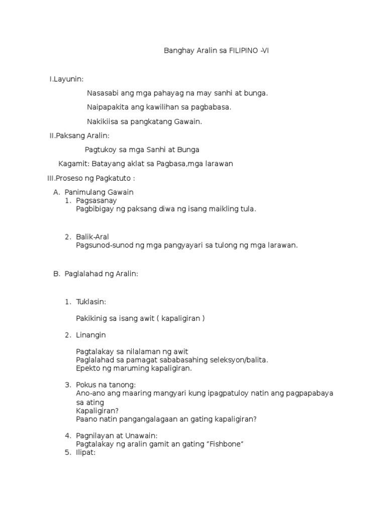 Banghay Aralin Sa FILIPINO 6 Kritikal Na Pagsulat, Katatasan ... Banghay Aralin Sa FILIPINO 6 Kritikal Na Pagsulat, Katatasan ...