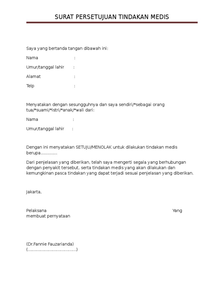 Surat Persetujuan Tindakan Medis | PDF