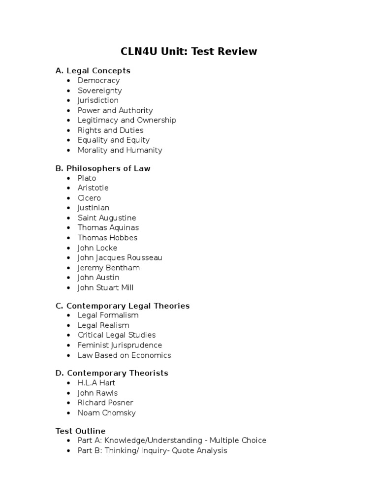 CLN4U Unit: Test Review: A. Legal Concepts | PDF | Jurisprudence ...
