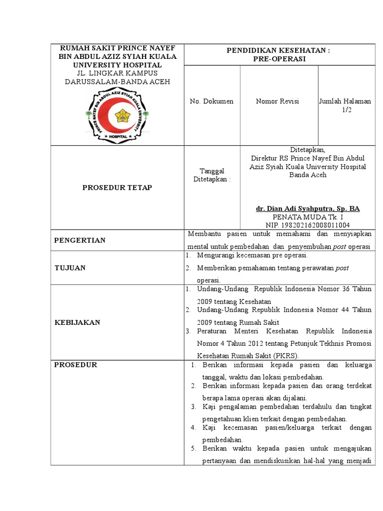 Sop Askep Pre-Operasi | PDF