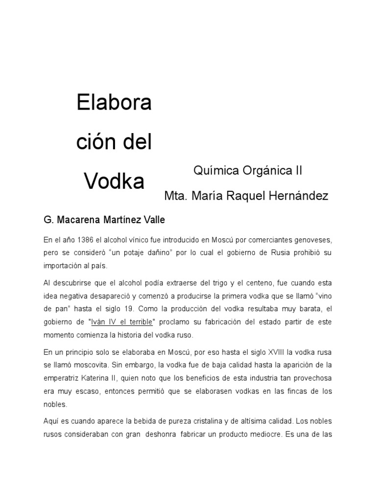 Elaboracion Del Vodka | PDF | Vodka | Destilación
