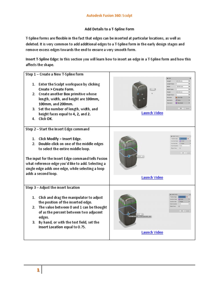 Add Details To A T-Spline Form: Autodesk Fusion 360: Sculpt | Download Free PDF | Computing ...