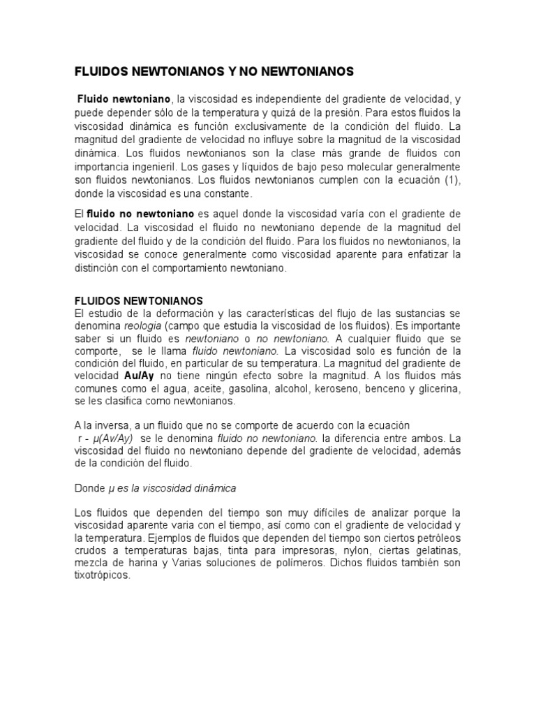 Fluidos Newtonianos | PDF | Viscosidad | Fluido