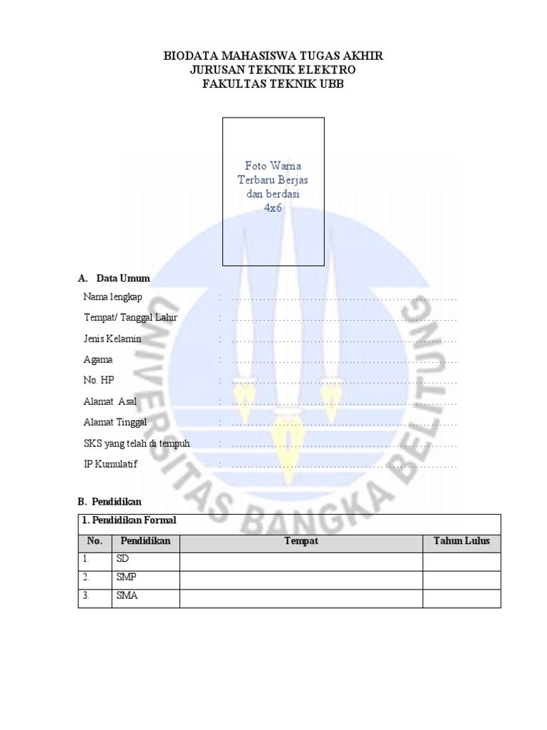 Biodata Mahasiswa Tugas Akhir | PDF