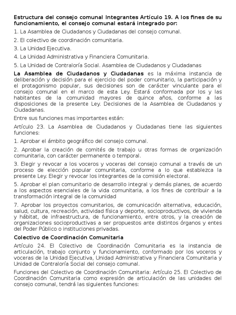 Estructura Del Consejo Comunal Integrantes | PDF | Gobierno | Política ...