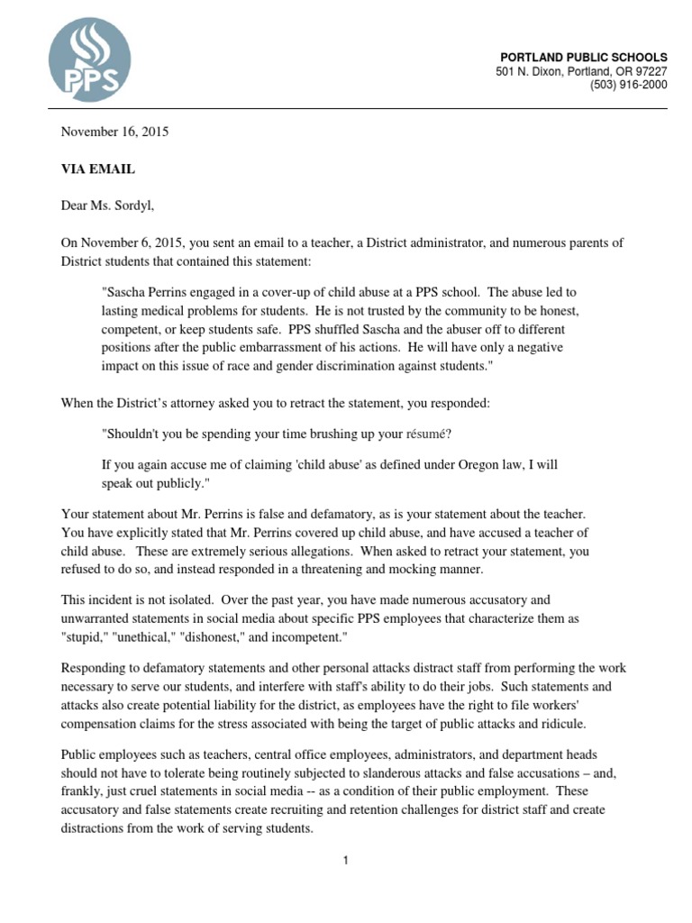 Kim Sordyl PPS Letter | PDF