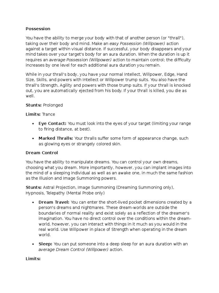 Average Dream Control (Willpower) Action | PDF | Dream | Senses