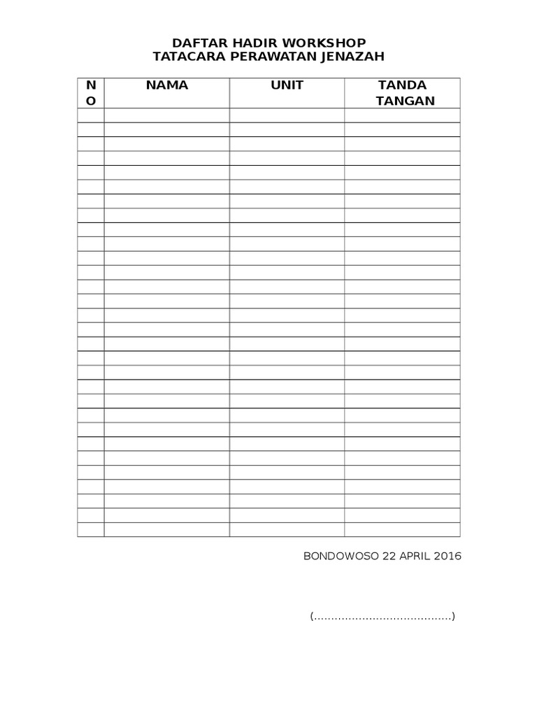Daftar Hadir Workshop | PDF