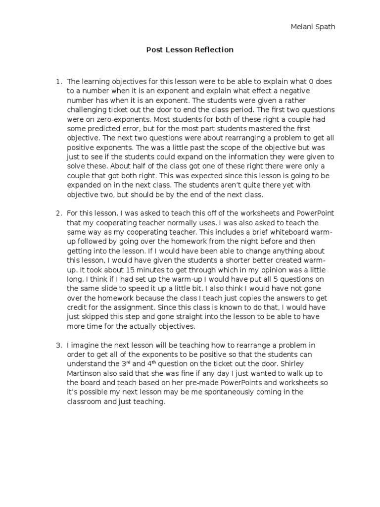 Lesson 2 Reflection | PDF