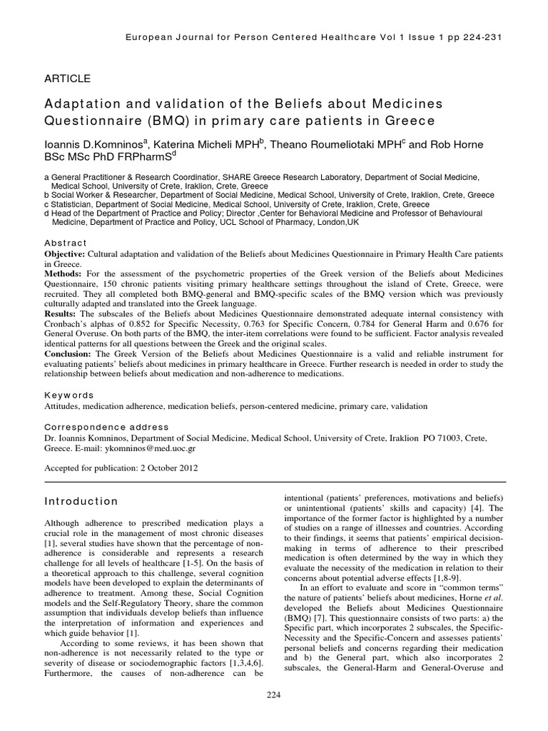 BMQ Questionnaire | PDF | Factor Analysis | Correlation And Dependence