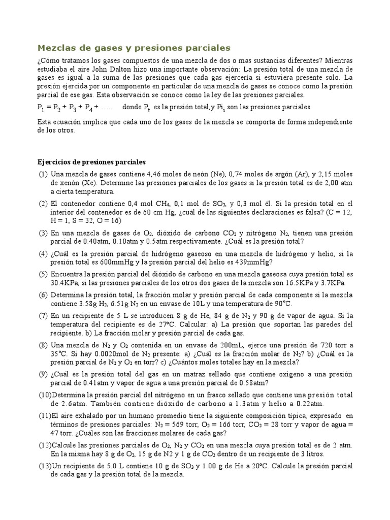 Presiones Parciales | PDF | Gases | Mole (Unidad)