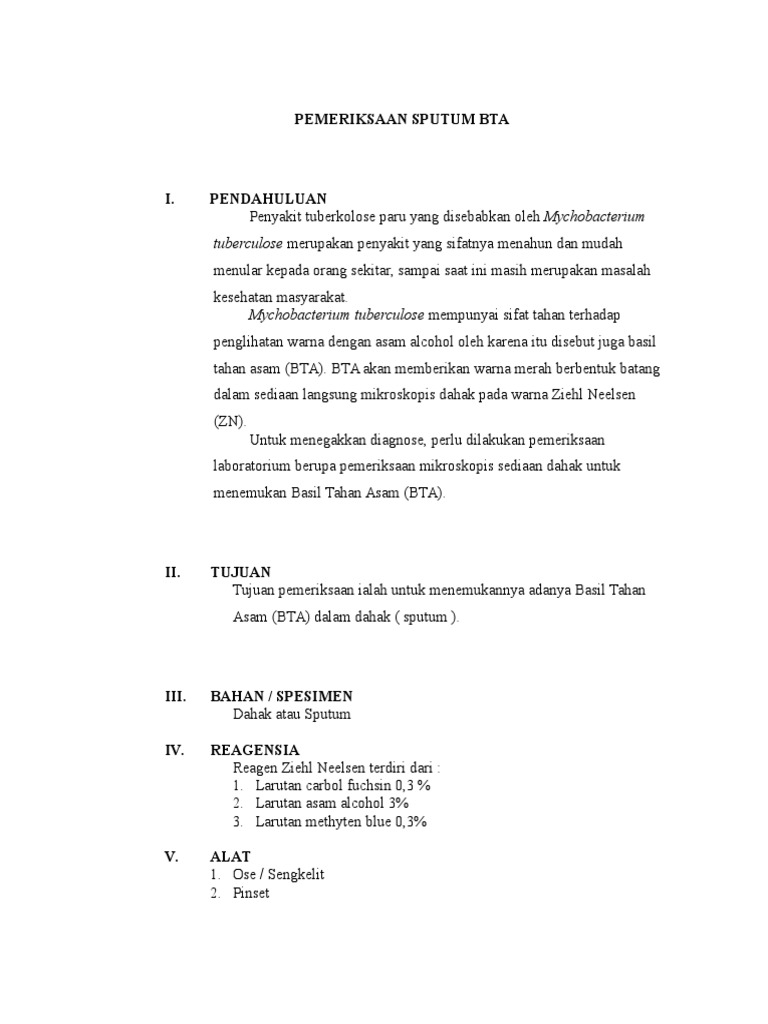 DETEKSI TUBERKULOSIS PARU MELALUI PEMERIKSAAN SPUTUM BTA | PDF