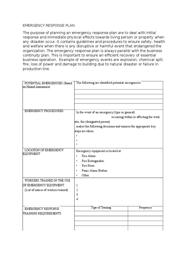 Potential Emergencies (Based On Hazard Assessment | PDF