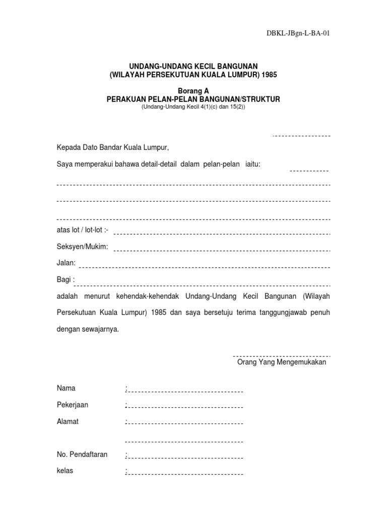Borang A DBKL K | PDF