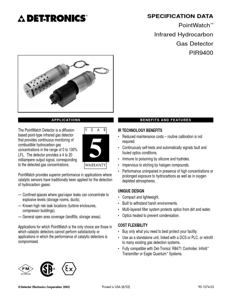 90-1074-03 (PIR9400) - Specs Sheet PDF | PDF | Gases | Chemistry