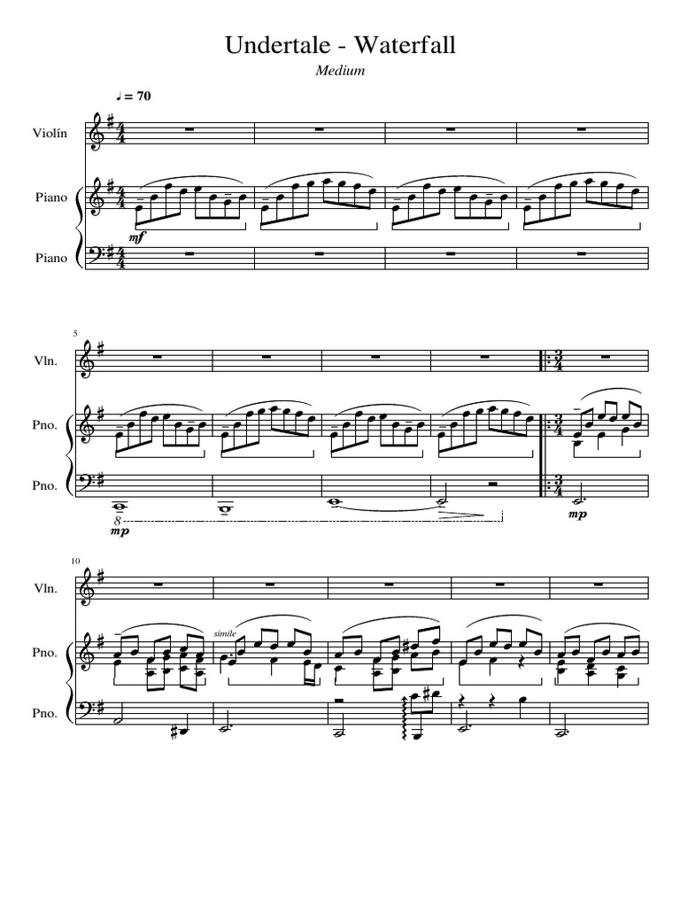 Undertale - Waterfall Piano and Violin PDF | PDF
