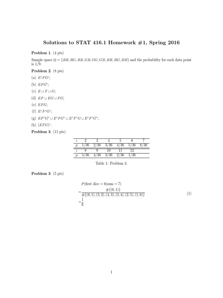 STAT 416.1 Homework 1, Spring 2016 | PDF