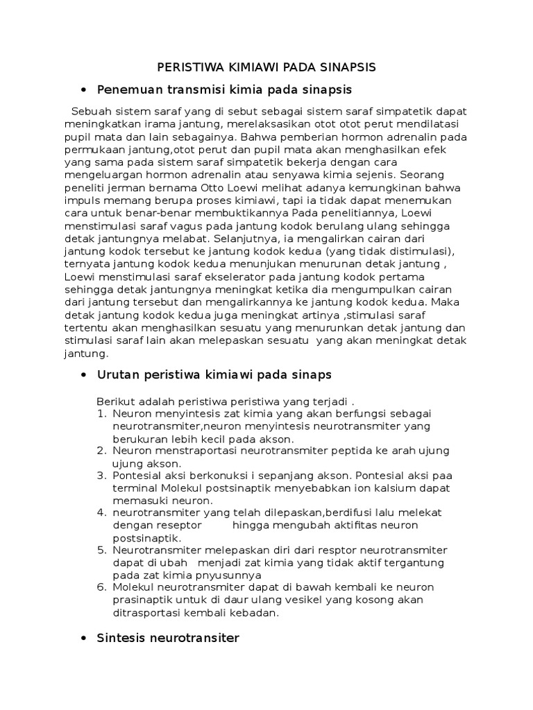 Senyawa Kimia dalam Sinapsis Neuron | PDF