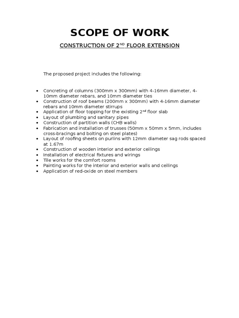 Scope of Work: Construction of 2 Floor Extension | PDF