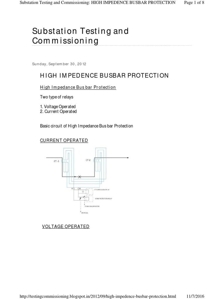 High Impedance Busbar Protection | PDF | Relay | Electrical Impedance