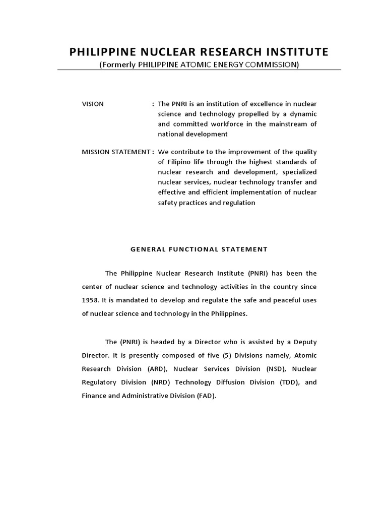 PNRI General Functional Statement | PDF | Dosimetry | International ...