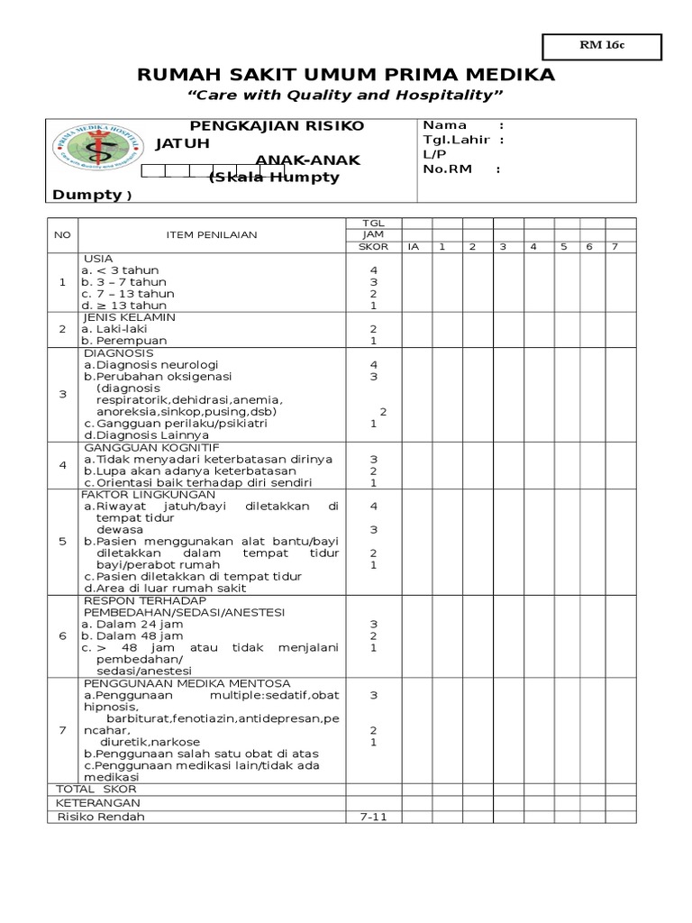Skala Risiko Jatuh Anak Humpty Dumpty | PDF