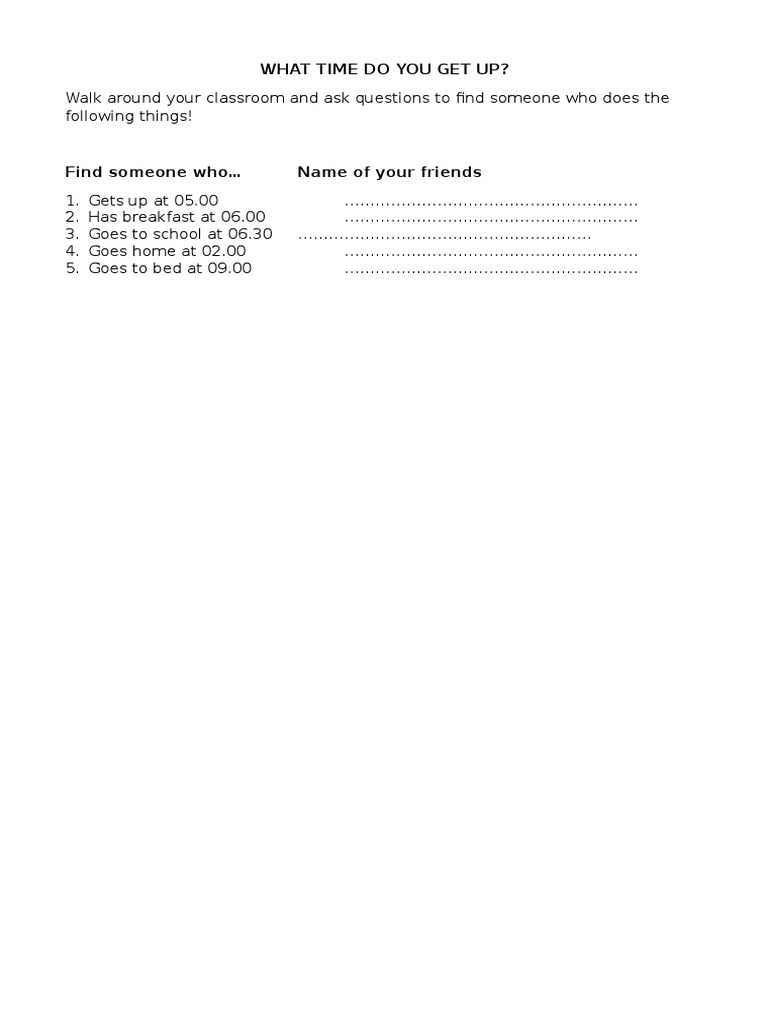 Daily Routines Survey Activity | PDF