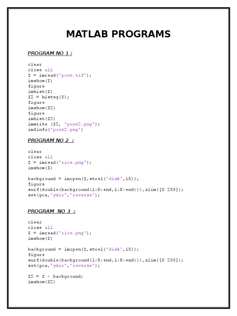 Matlab Programs: Program No 1 | PDF Matlab Programs: Program No 1 | PDF