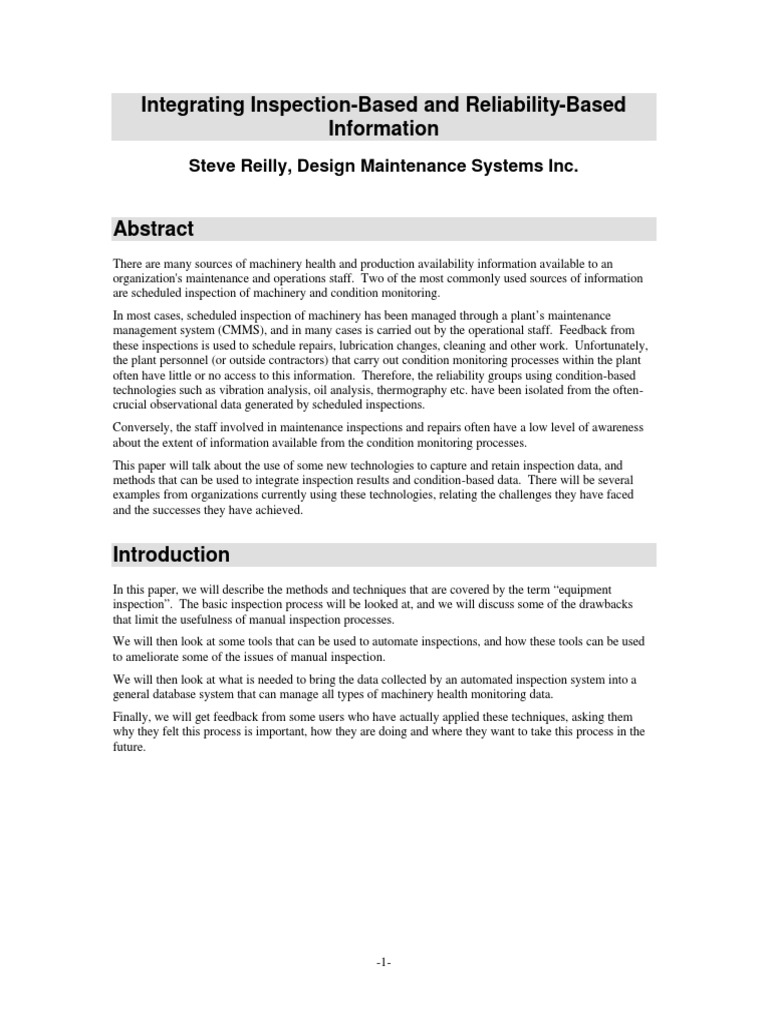Integration Inspection Reliability | PDF | Automation | Reliability ...