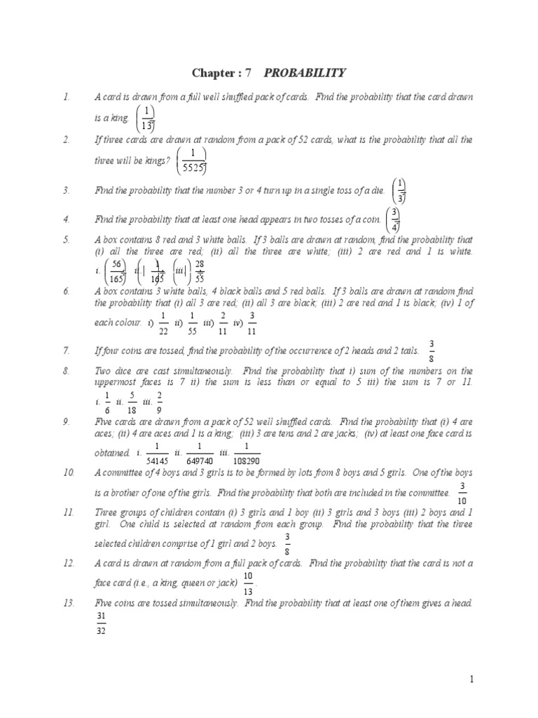 Chapter - 7 Probability | PDF | Probability | Gambling