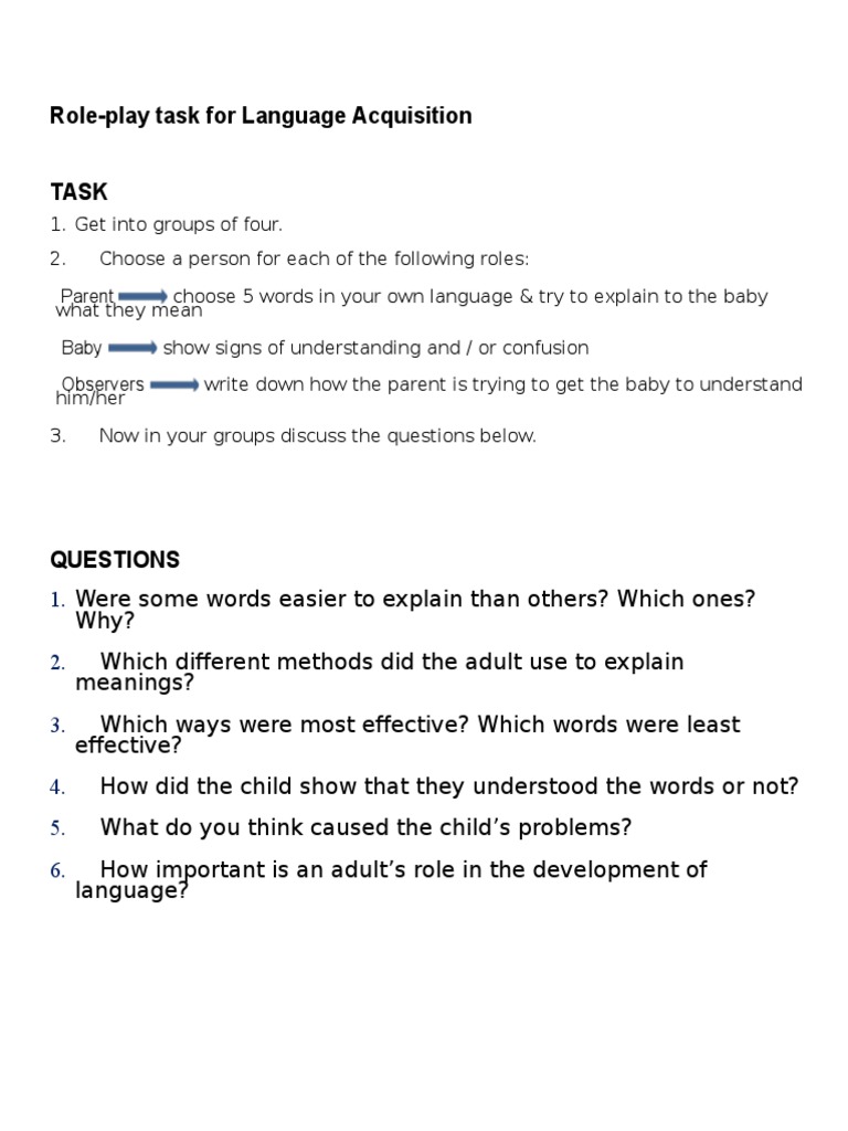 Role Play Task For Language Acquisition | PDF