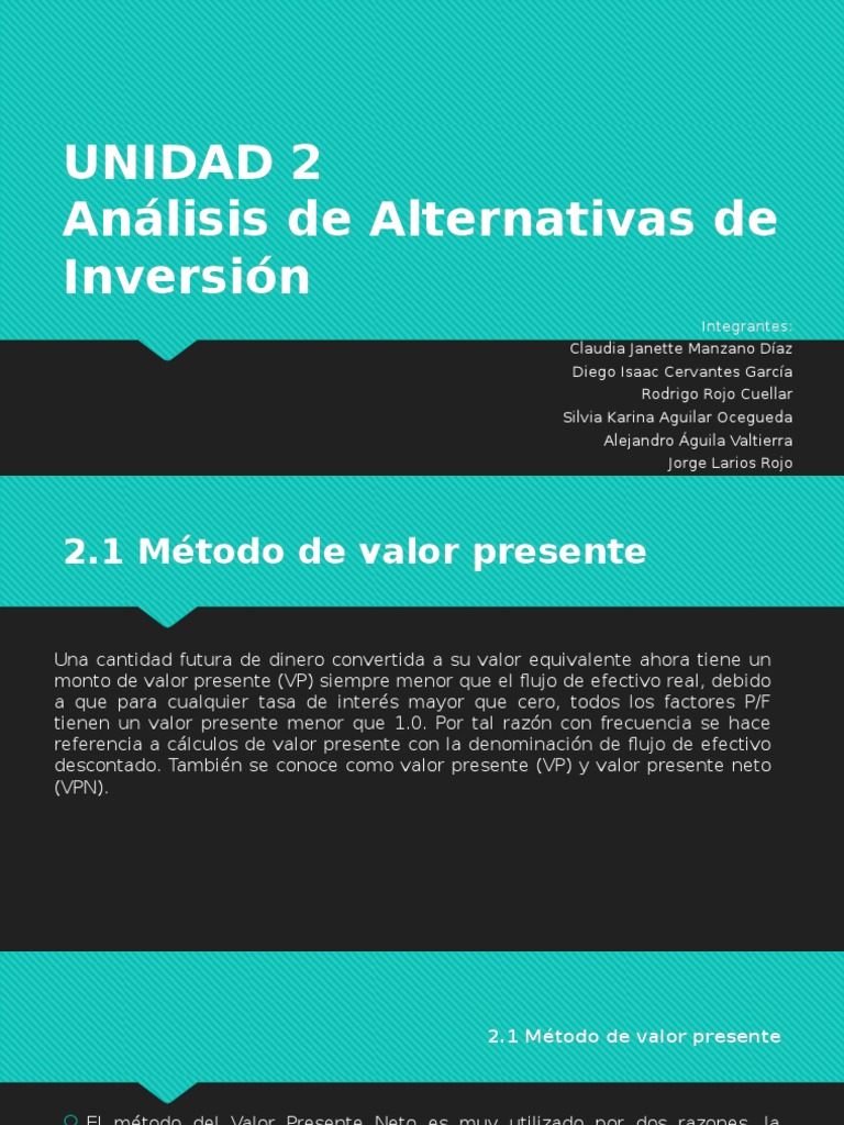 2.1 Metodo Del Valor Presente | PDF | Valor presente neto | Tasas de interés