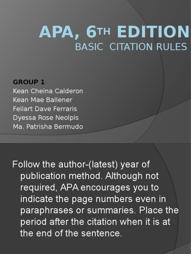 APA, 6 Edition: Basic Citation Rules | PDF | Citation | Poverty