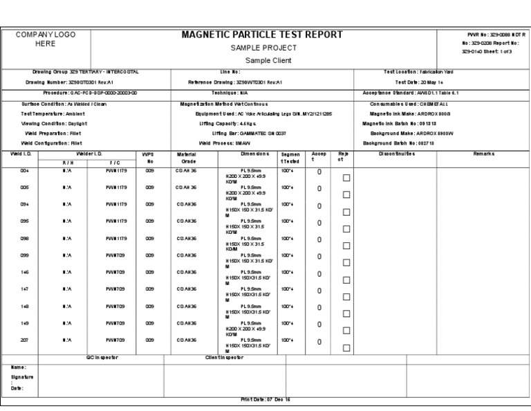 Magnetic Particle Test Report | PDF