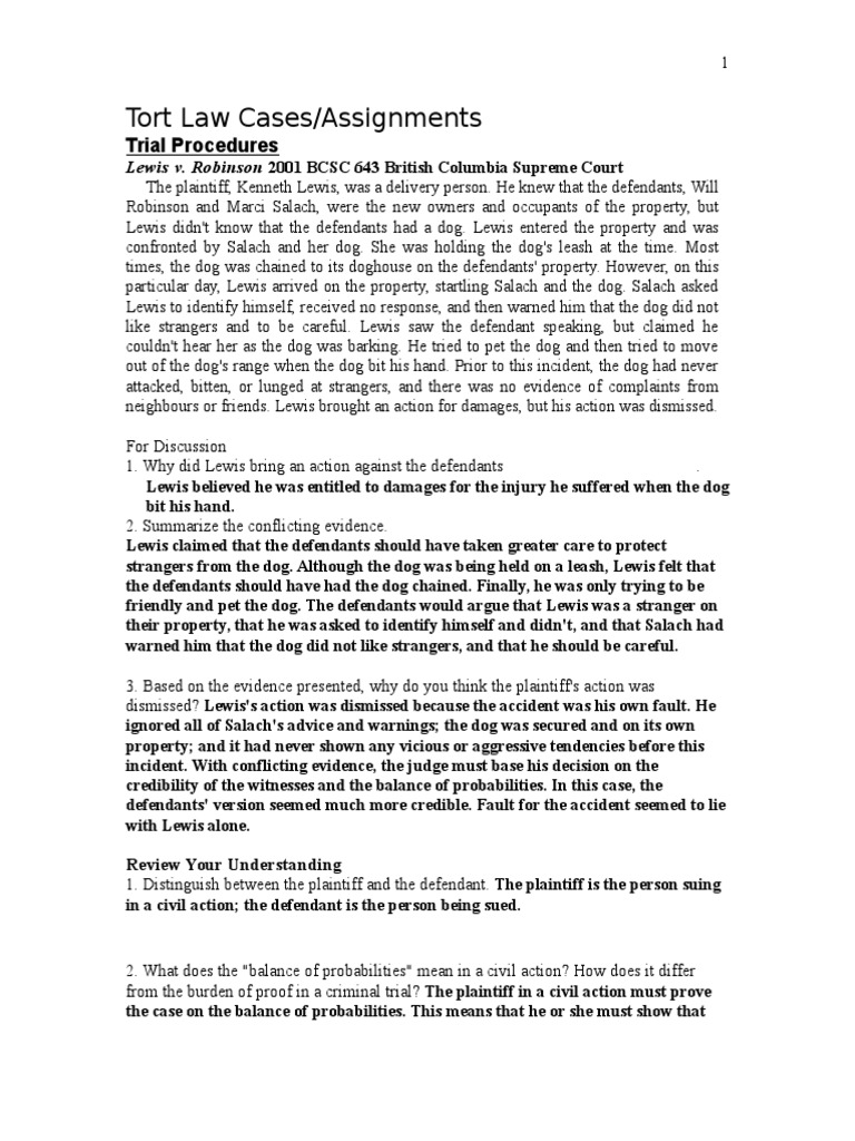 Tort Law Cases | PDF | Negligence | Damages