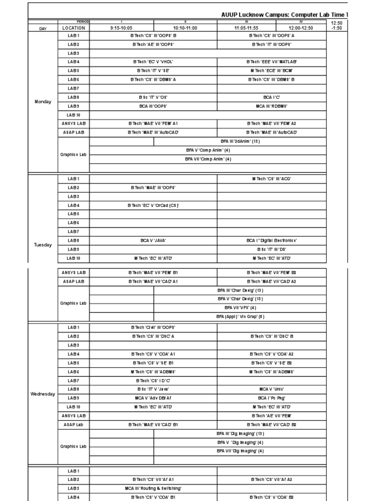 Computer Lab Tentative Time Table | PDF | Computer Science ...