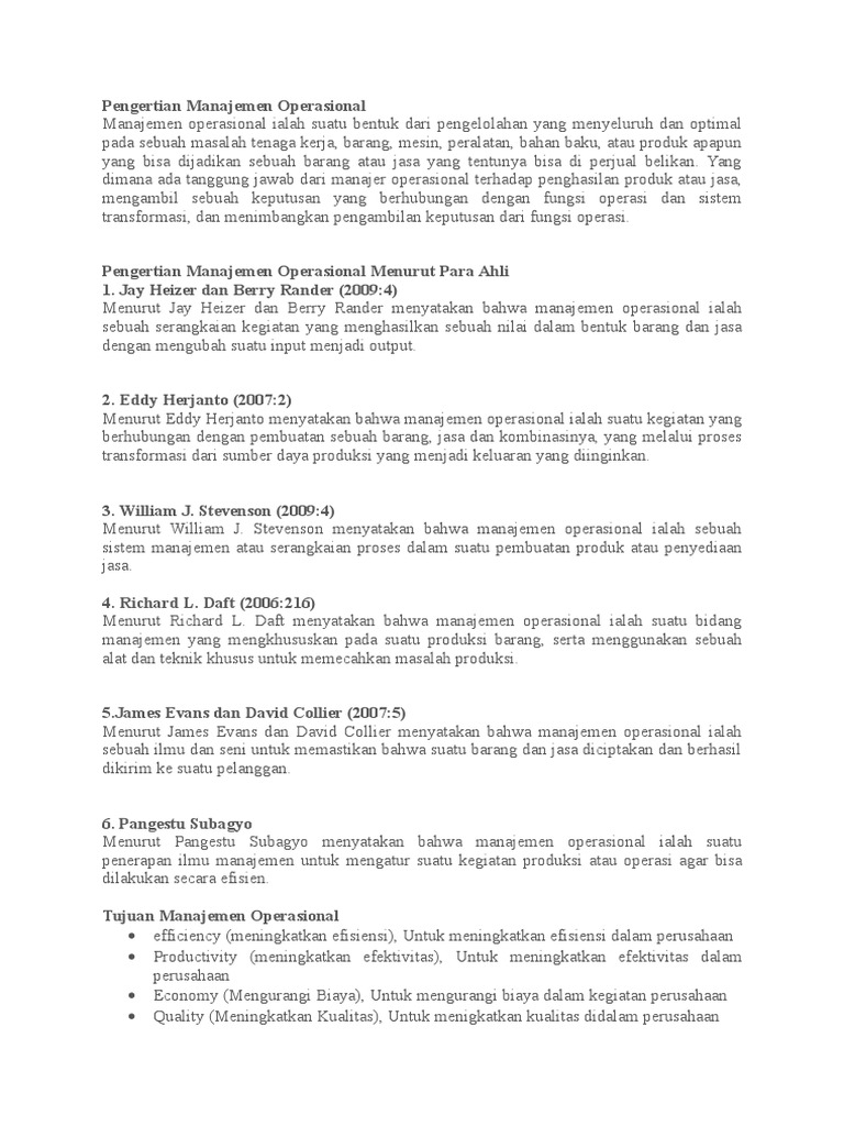 Manajemen Operasional: Konsep dan Fungsi | PDF