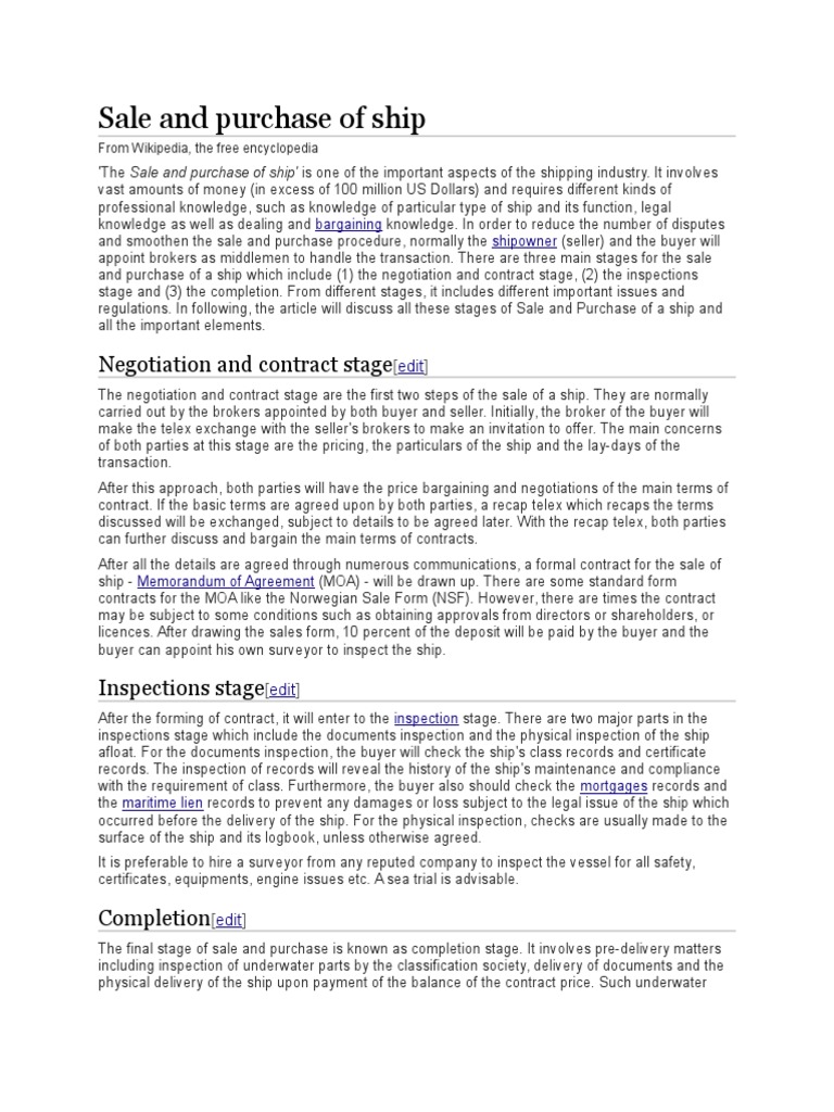 Ship Sale and Purchase Process Overview | PDF | Civil Law (Legal System ...