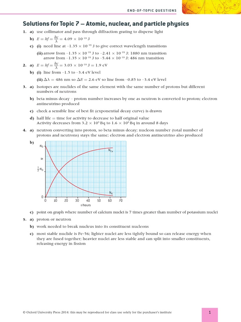Solutions For Topic 7 - Atomic, Nuclear, and Particle Physics | PDF ...