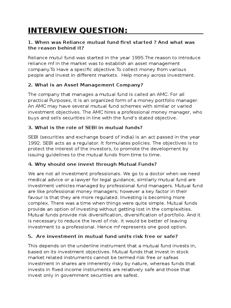 Interview Question | Mutual Funds | Investment Management