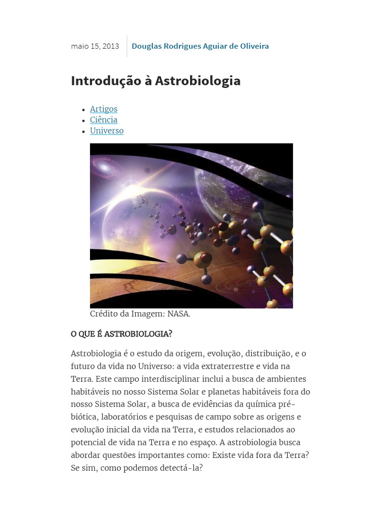Introdução À Astrobiologia - UR | PDF | Astrobiologia | Nasa