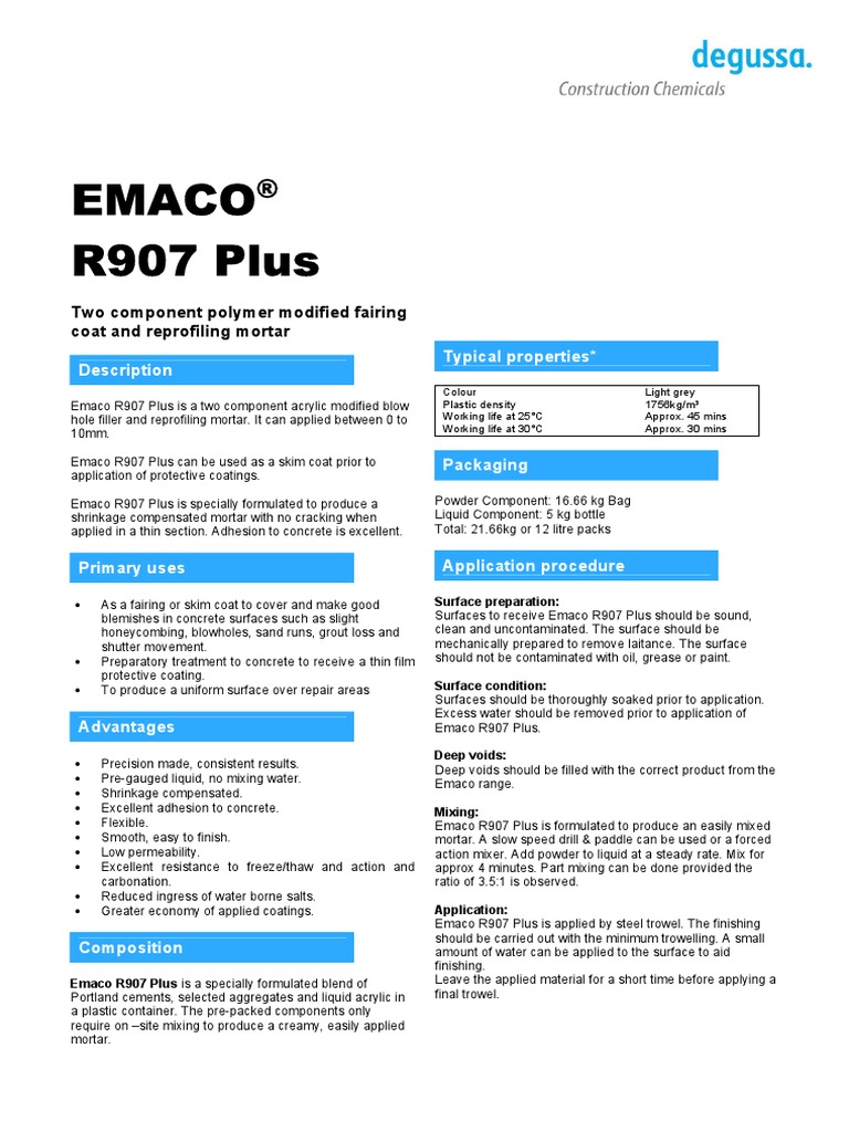 TDS - Emaco R907 Plus | Mortar (Masonry) | Concrete